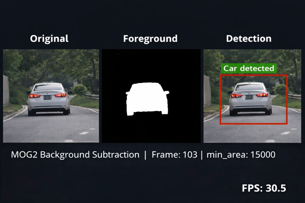 Real-Time OpenCV Motion Detection Python: MOG2 Background Subtraction ...